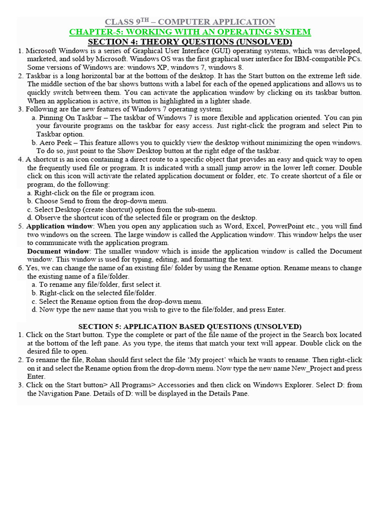 CLASS 9TH - (CHAP 5 Working With Operating System) | PDF | Window (Computing) | Computing