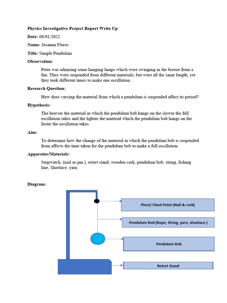 Physics Investigative Project Report Write Up | Download Free PDF | Pendulum | Oscillation