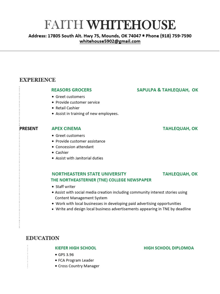 Faith Whitehouse Resume | PDF | Human Communication | Communication