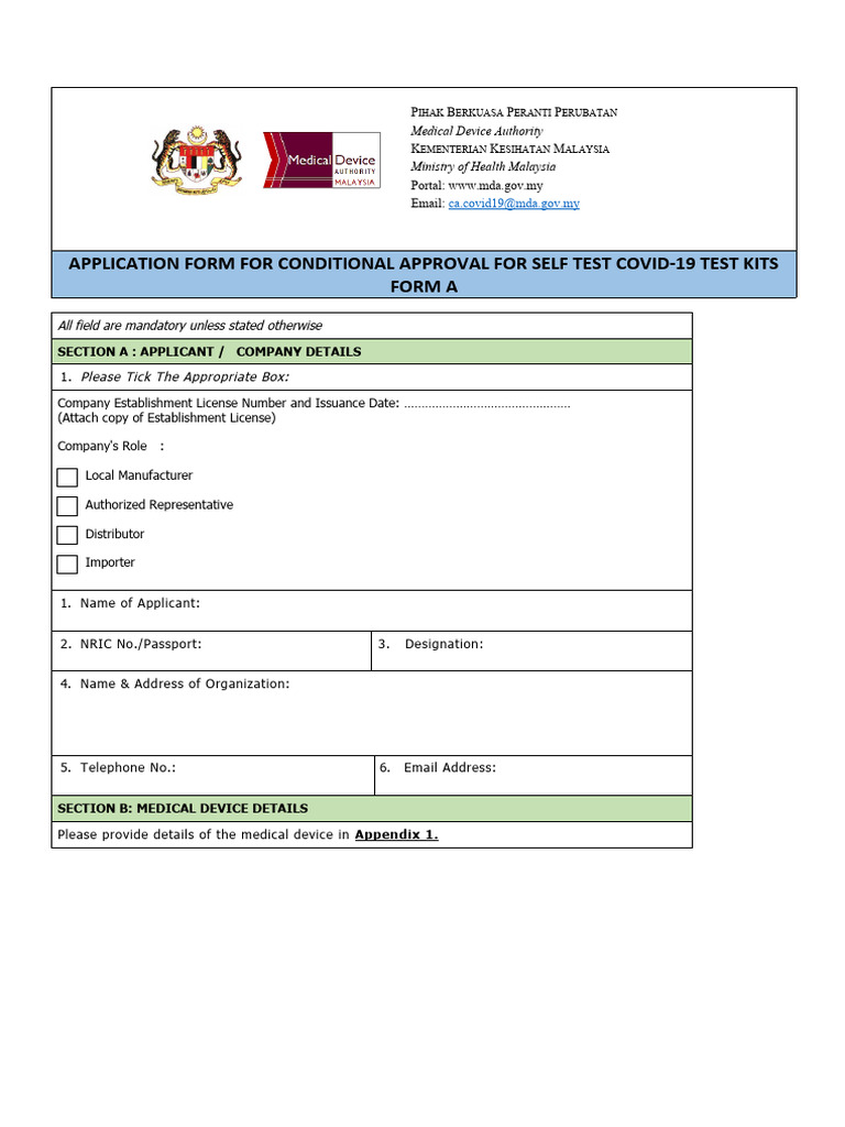 Borang Conditional Approval Covid Form A Version 2 | PDF | Medical ...