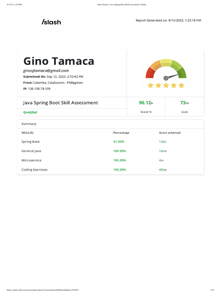 Gino Tamaca - Java Spring Boot Skill Assessment - Xobin | PDF | Class (Computer Programming ...