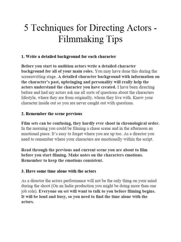5 Techniques For Directing Actors - Filmmaking Tips | PDF | Actor ...
