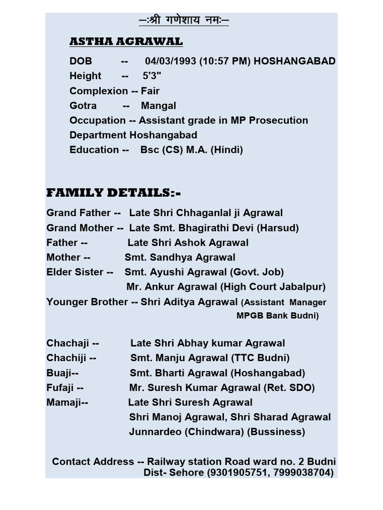 Astha Biodata New | PDF