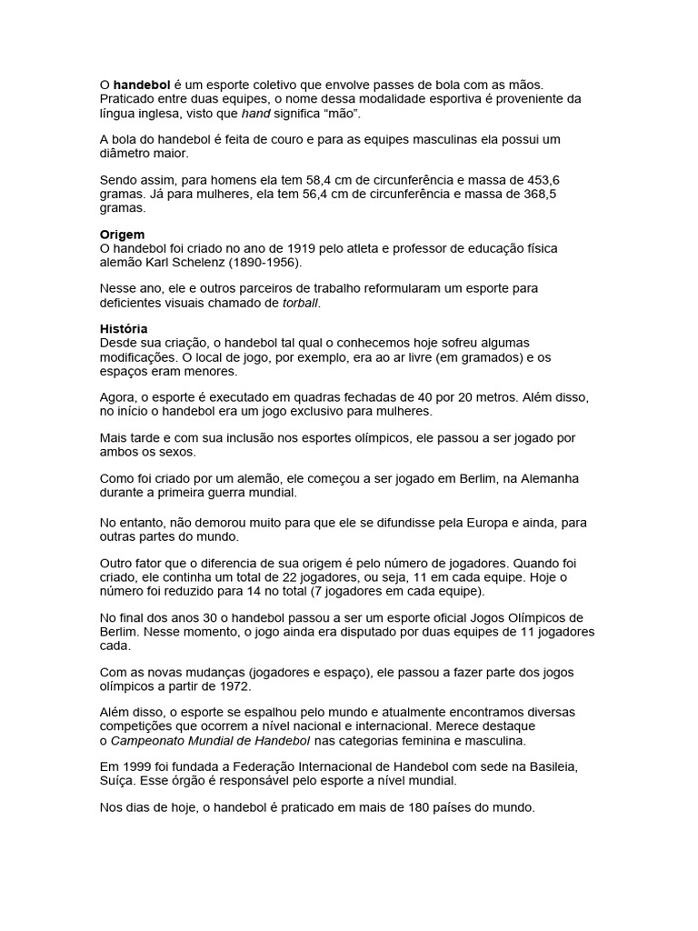 Regras Do Handebol | PDF | Futebol | Esportes