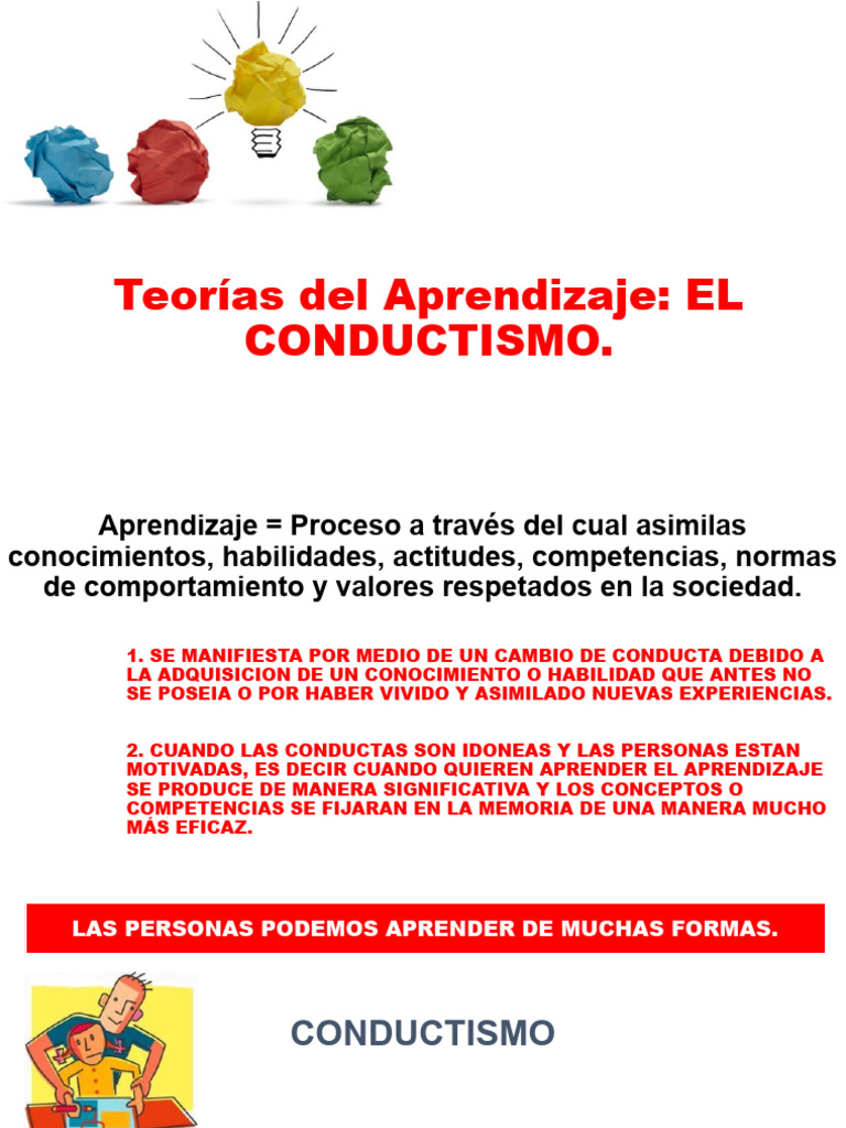 Teorías Del Aprendizaje El Conductismo Pdf Aprendizaje Behaviorismo