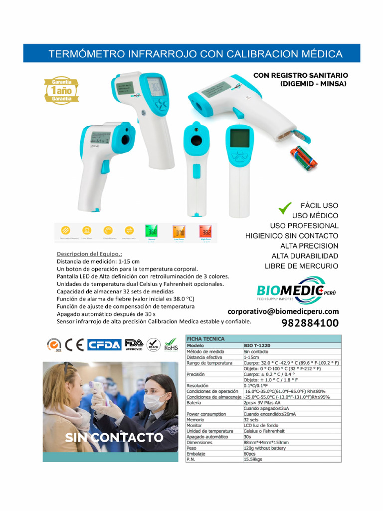 Ficha Técnica Termometro Infrarrojo | PDF
