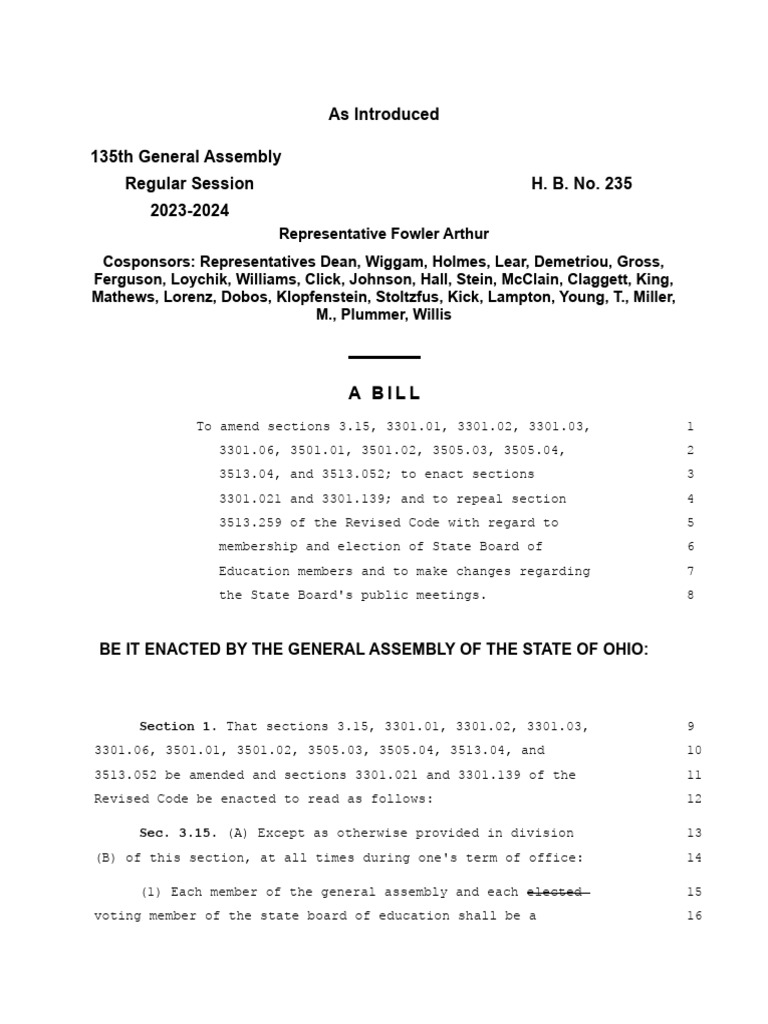 Ohio House Bill 235 | PDF | Primary Election | Identity Document