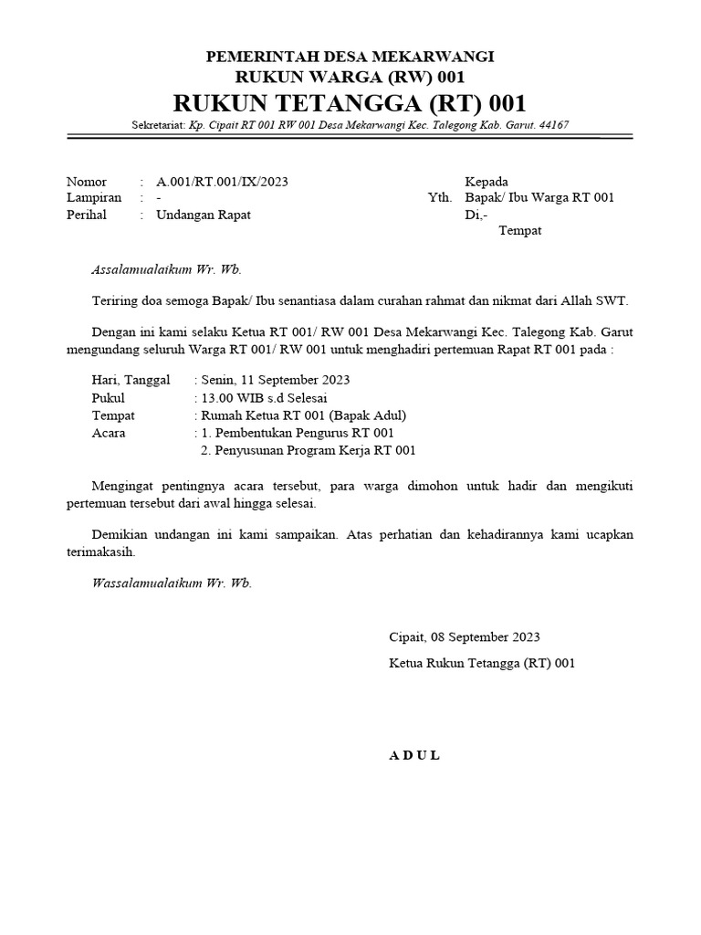 Undangan Rapat RT | PDF | Griya & Taman
