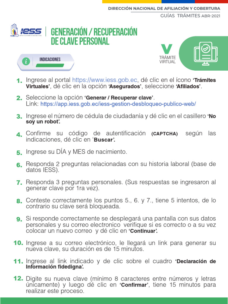 Generación Recuperación de Clave Personal | PDF