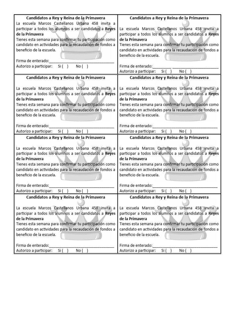 Candidatos A Rey y Reina de La Primavera | PDF | Derecho