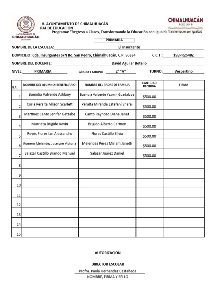 Formato de Registro Primaria 2a | PDF