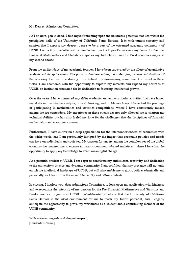 UCSB Admission Letter: Financial Math Focus | PDF | Statistics | Cognition