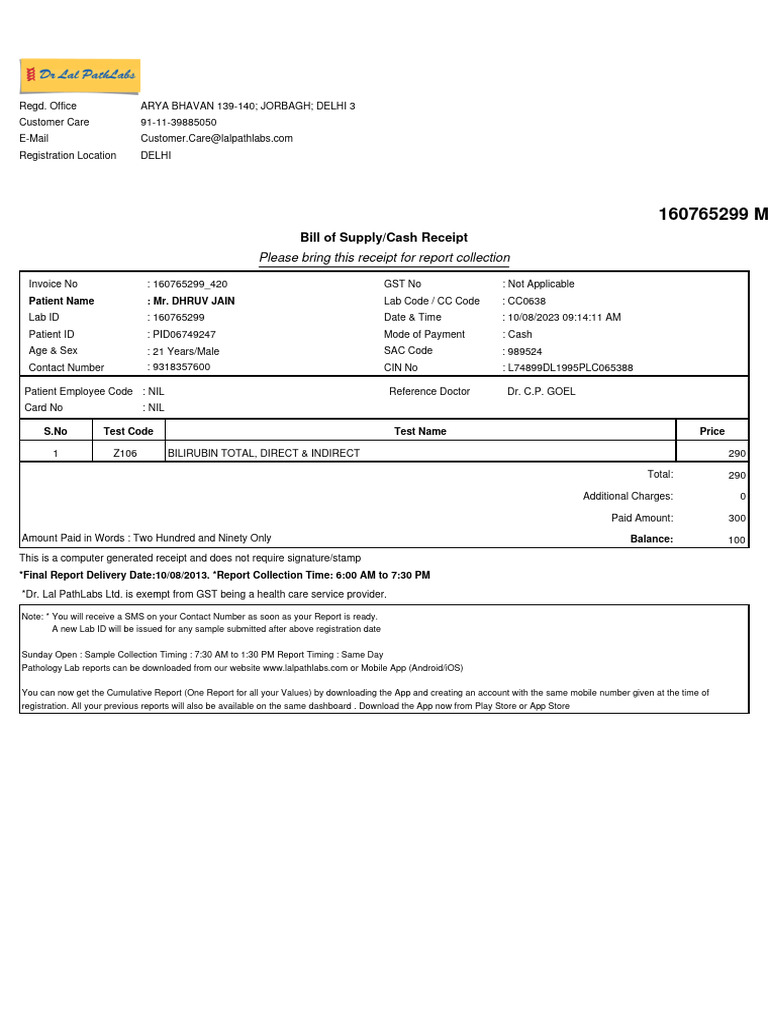 Blood Test Receipt | PDF | Receipt | Mobile App