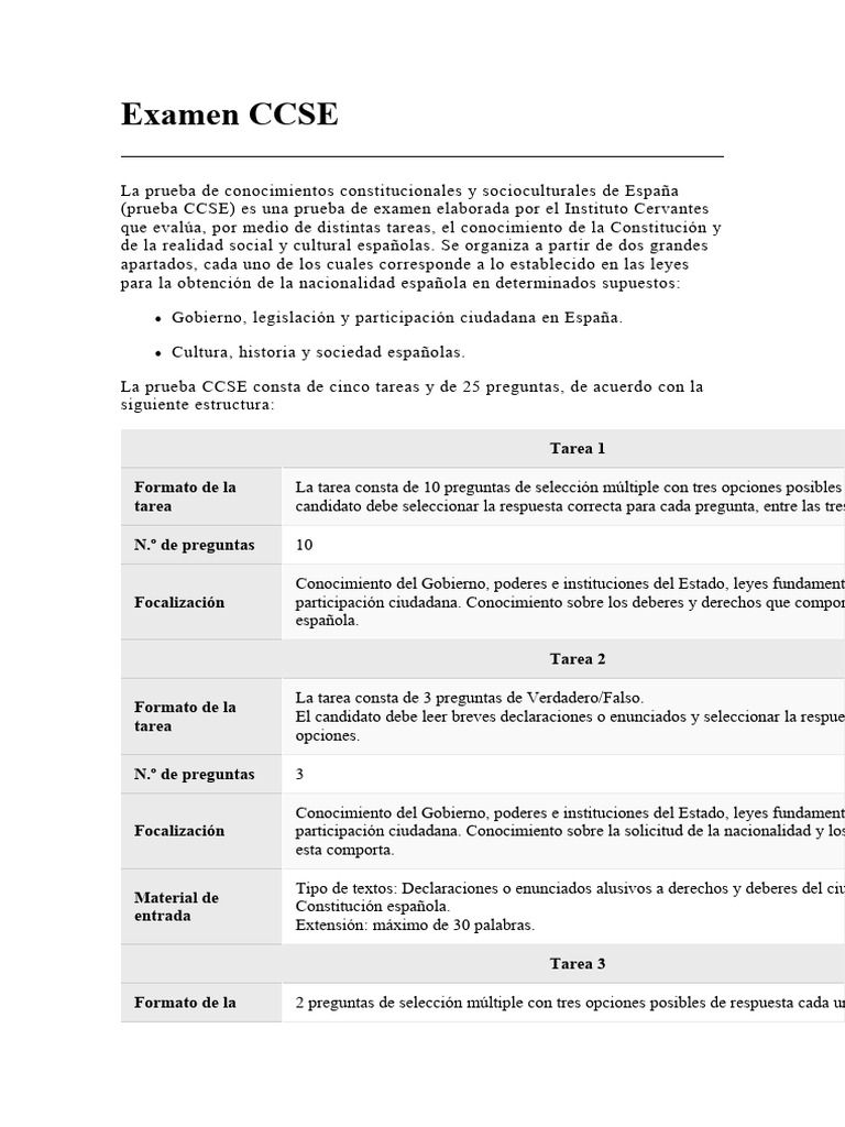Examen CCSE | Descargar gratis PDF | España | Constitución