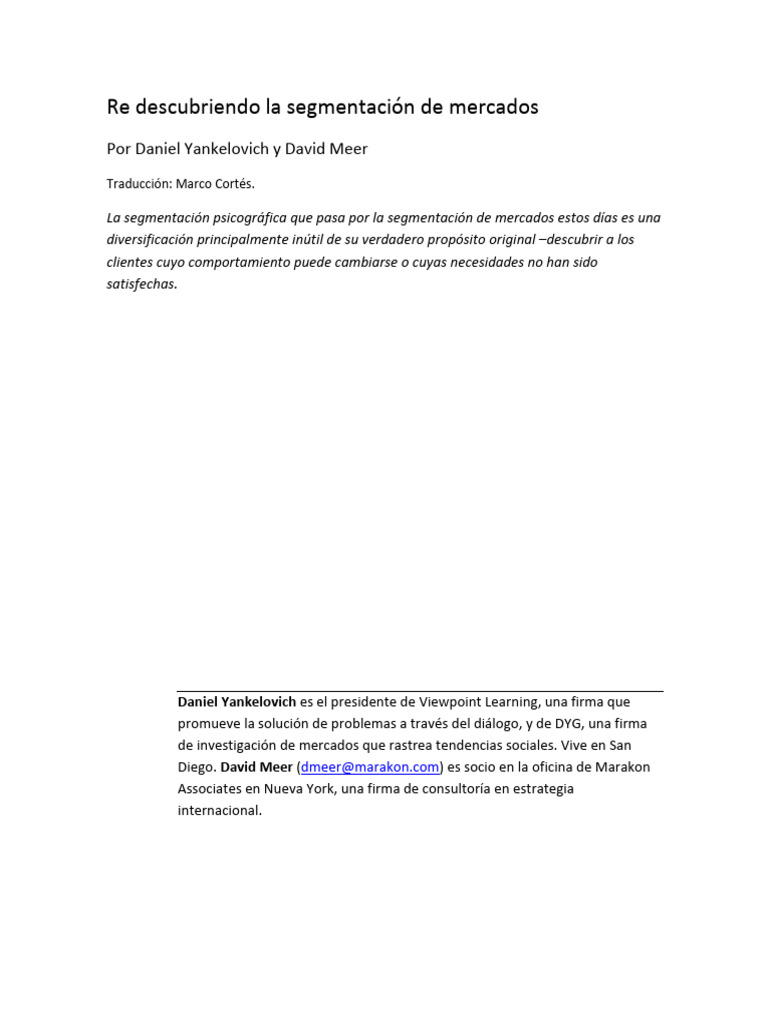 Redescubriendo La Segmentacion de Mercados | PDF | Marketing | Mercado ... Redescubriendo La Segmentacion de Mercados | PDF | Marketing | Mercado ...