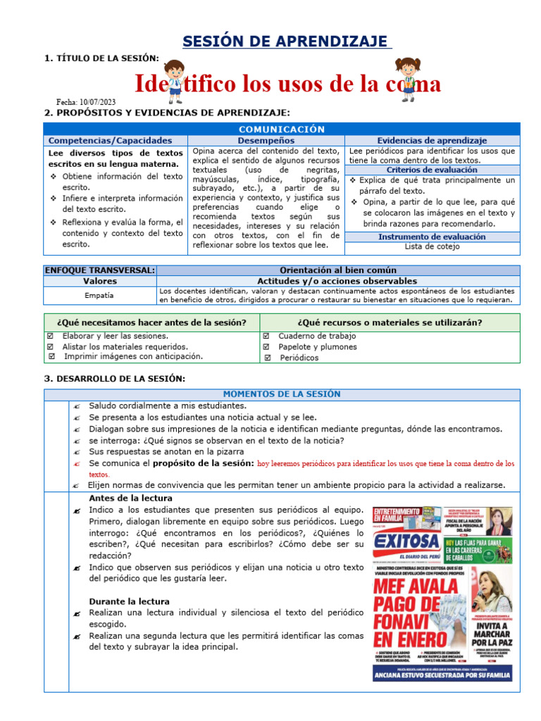 Uso de la coma en textos para niños | PDF | Coma | Evaluación