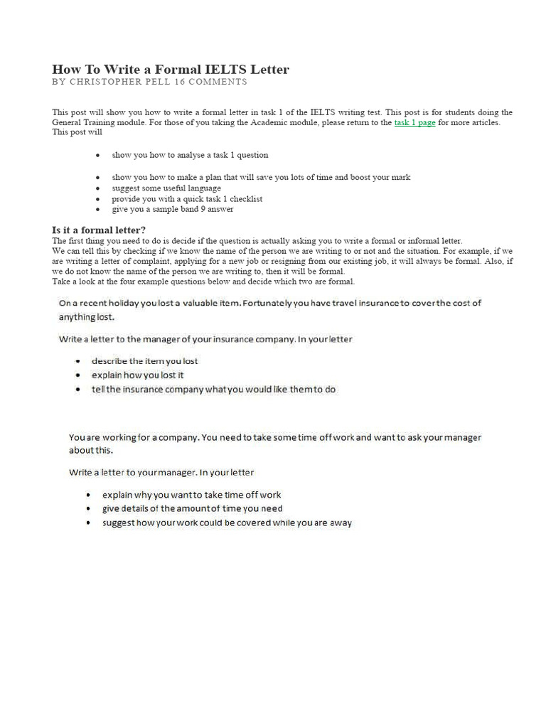 How To Write A Formal IELTS Letter | PDF | International English ...