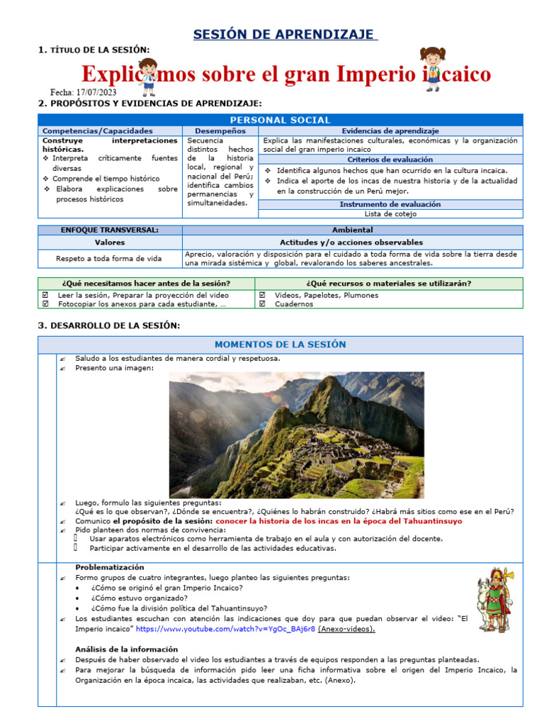 El Gran Imperio Incaico Personal Social 17 de Julio | PDF | Imperio Inca | Perú