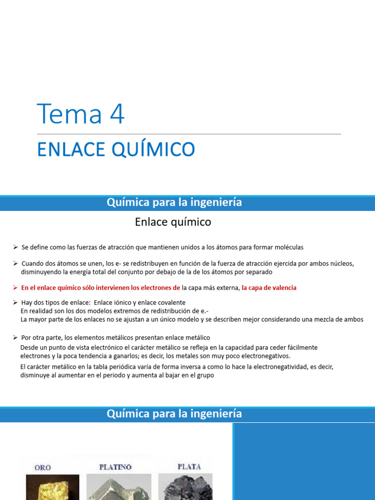 Tema 4 Enlace Químico Pdf Enlace Químico Compuestos Químicos