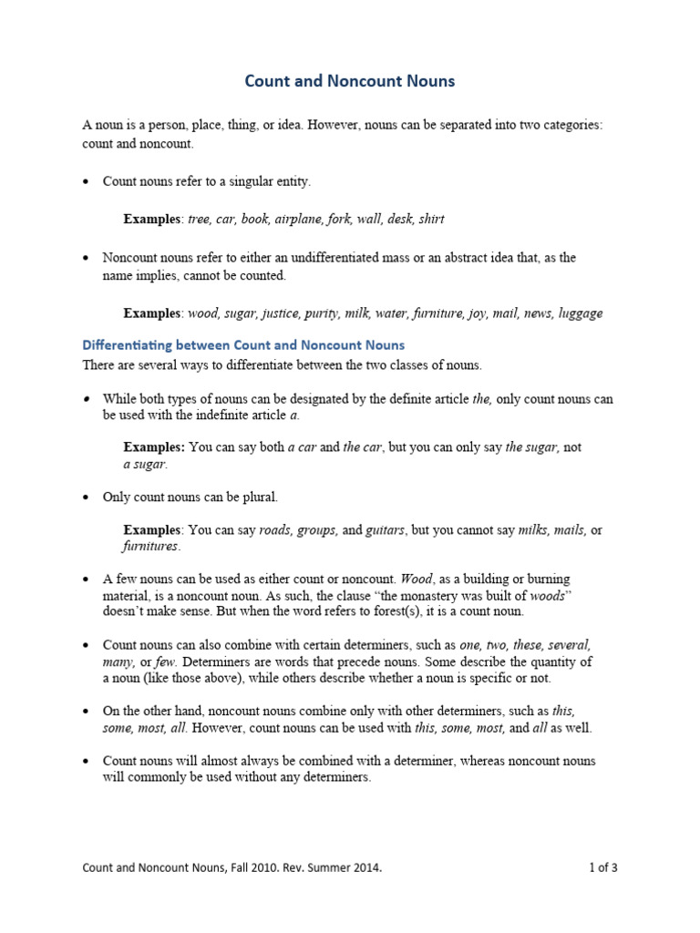 Count and Noncount Nouns | PDF | Noun | Syntactic Relationships