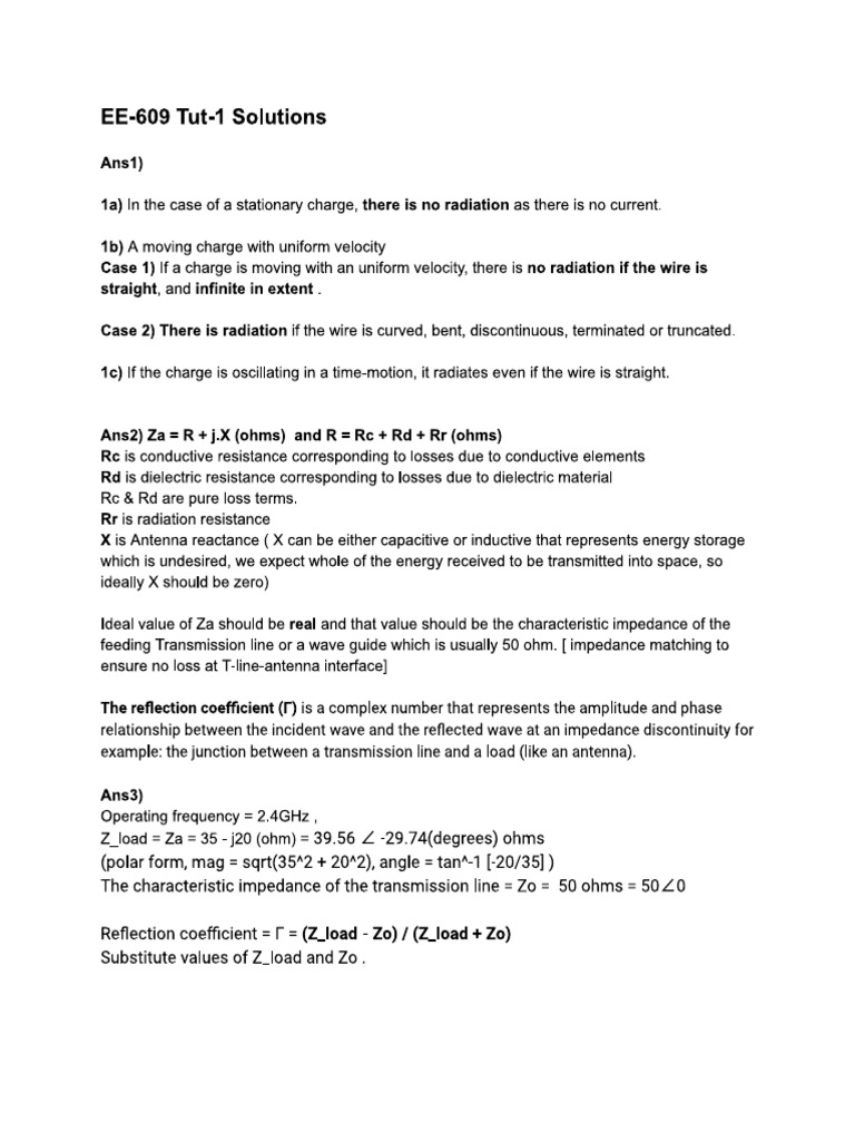 EE-609 Tut-1 Solutions | PDF