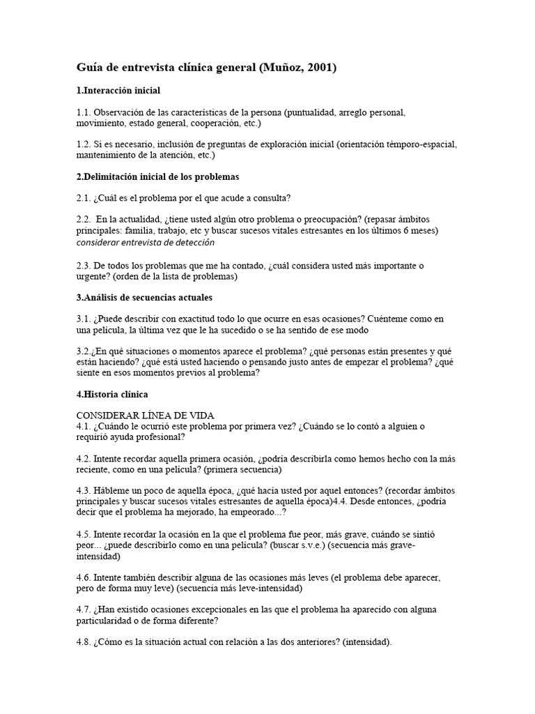 Guía de Entrevista Clínica General | PDF | Medicina CLINICA