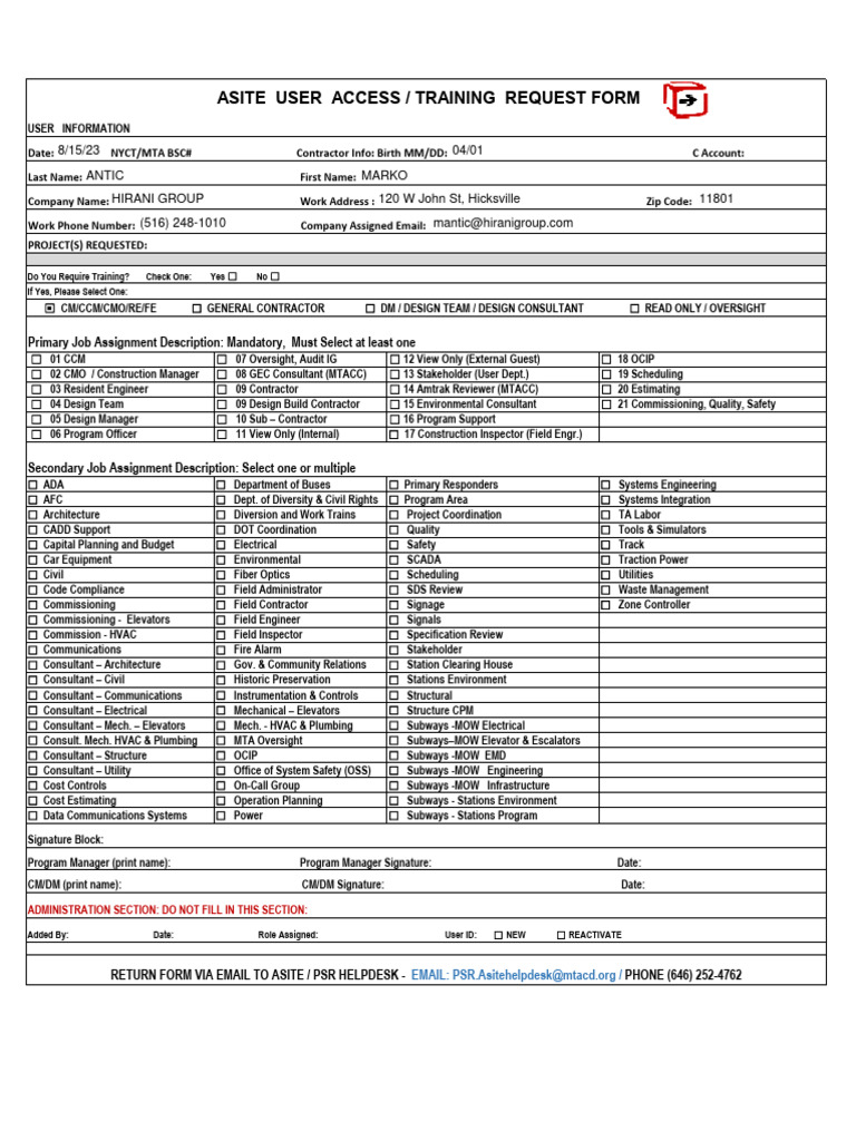 ASITE User Access Request Form | PDF | Computing