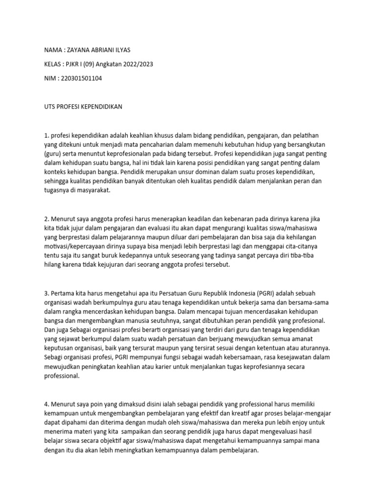 Uts Profesi Kependidikan | PDF