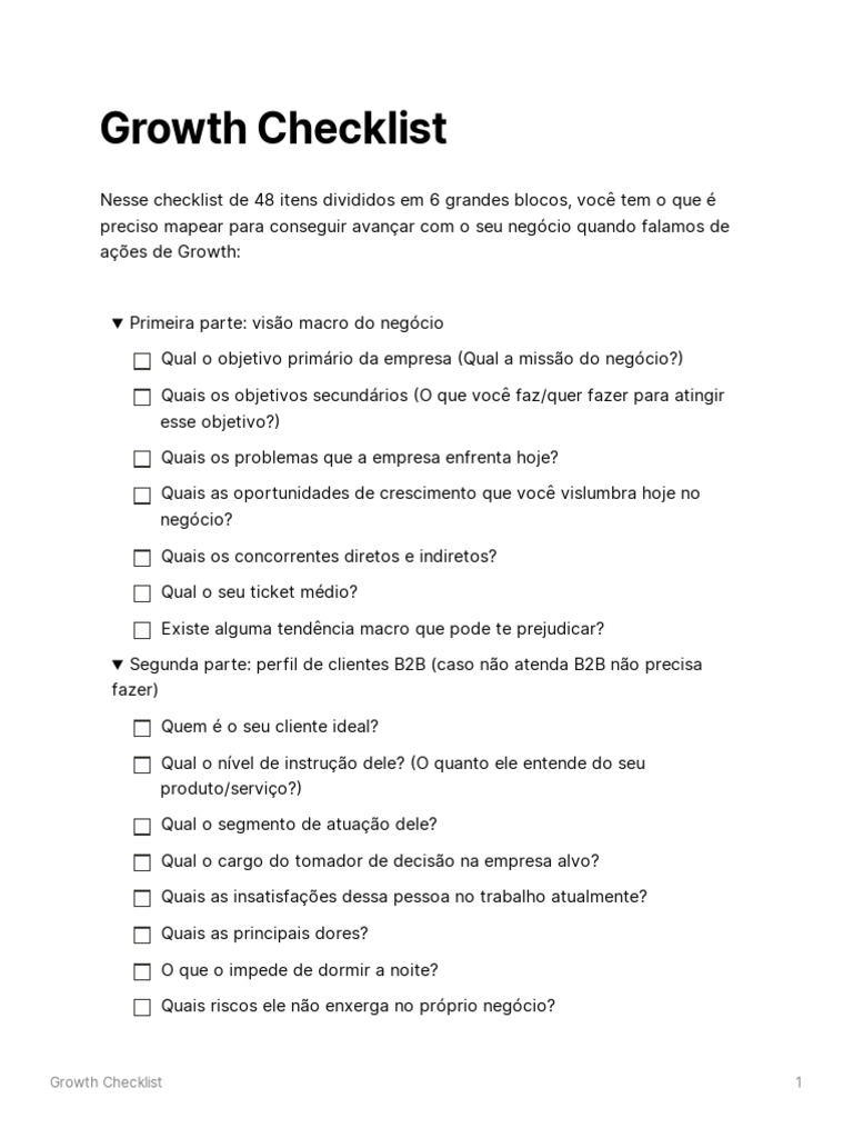 Growth Checklist | PDF | Marketing | Economias