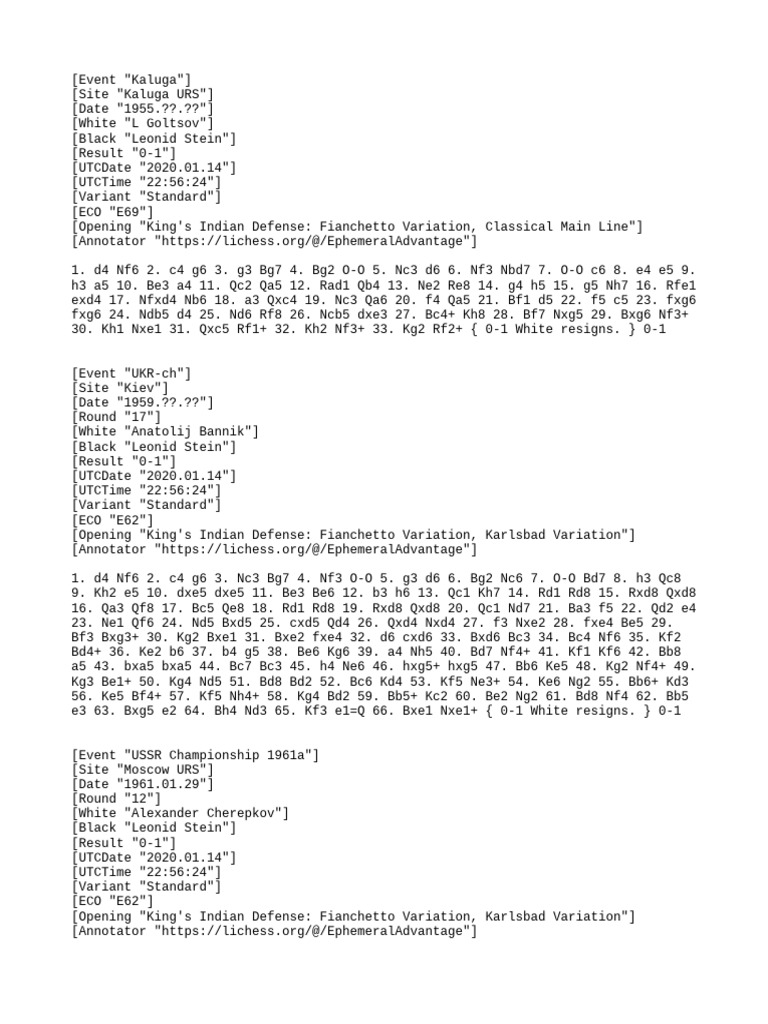 Leonid Stein's Notable Chess Victories | PDF | Chess Openings ...