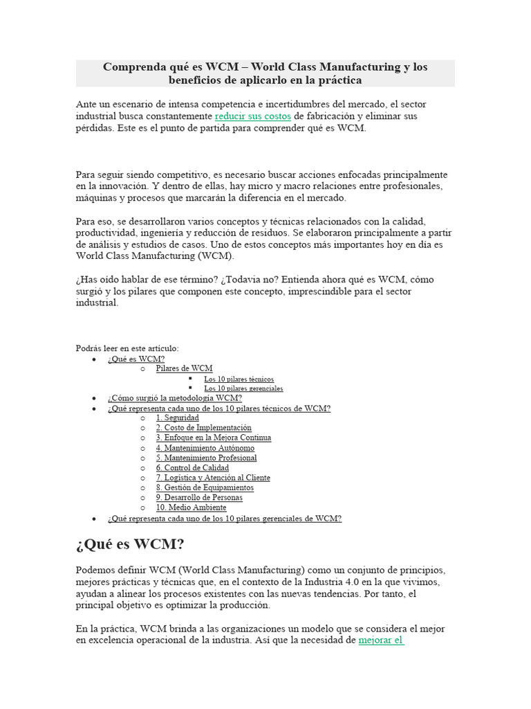 Comprenda Qué Es WCM | PDF | Calidad (comercial) | Logística