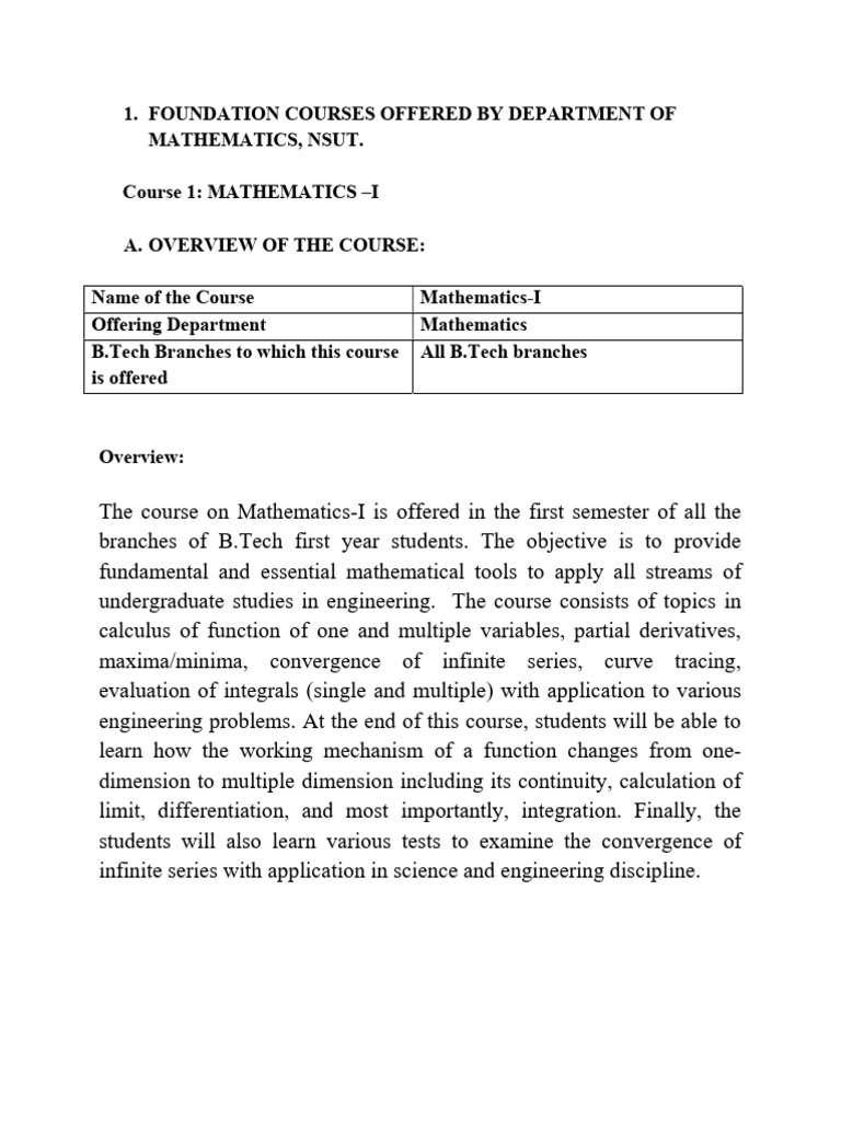 Mathematics Syllabus Pdf Equations Integral