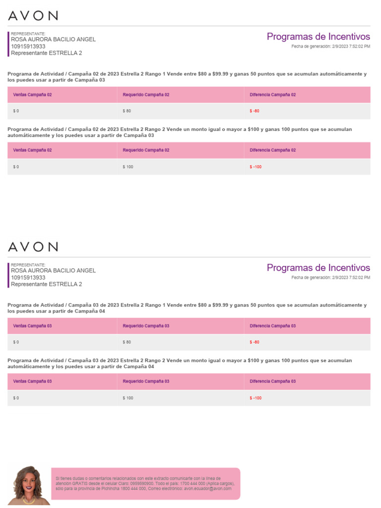 Programas de Incentivos: Rosa Aurora Bacilio Angel 10915913933 Representante ESTRELLA 2 | PDF