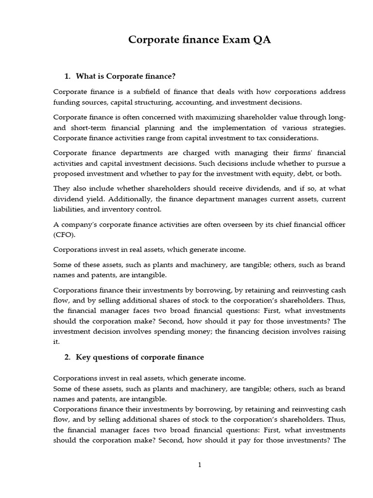 Exam QA - Corporate Finance-1 | PDF | Financial Markets | Stocks