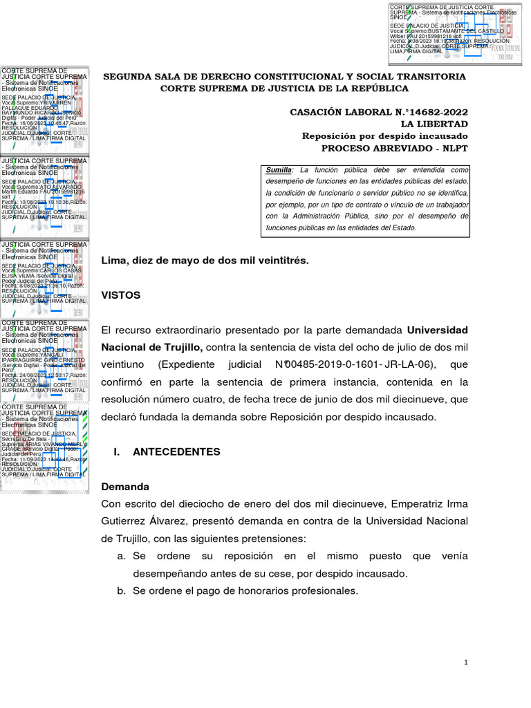 Casación Laboral N.°14682-2022-La Libertad | PDF | Caso de ley ...