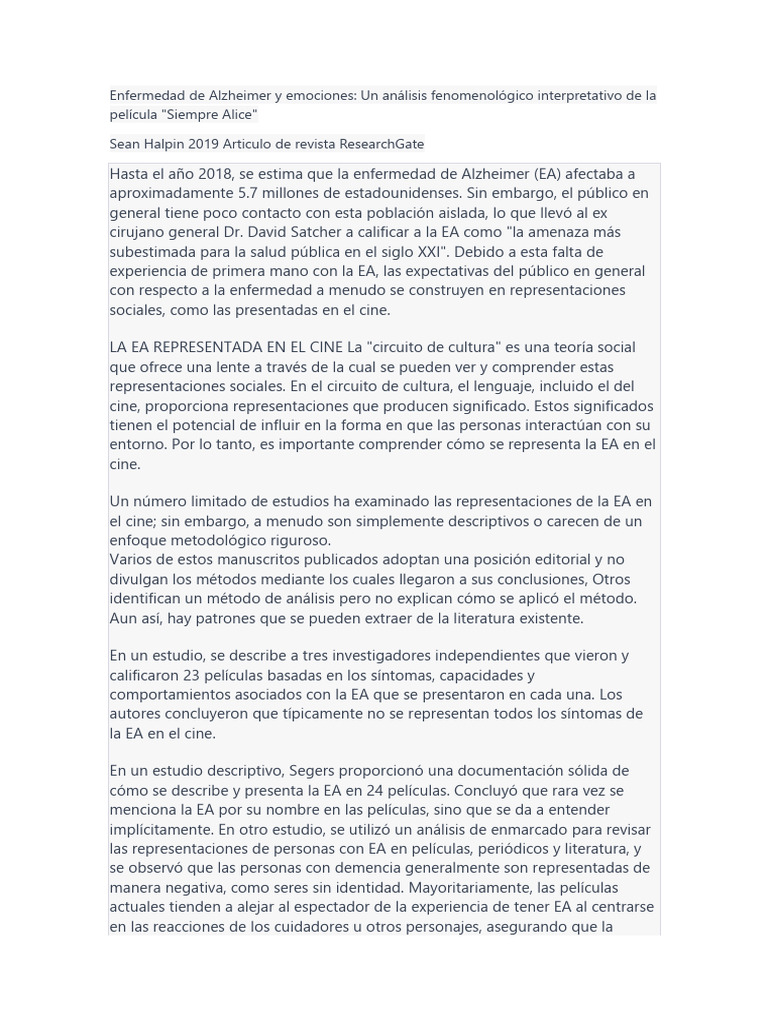 Halpin, S. (2019) Enfermedad de Alzheimer y Emociones Un Análisis ...