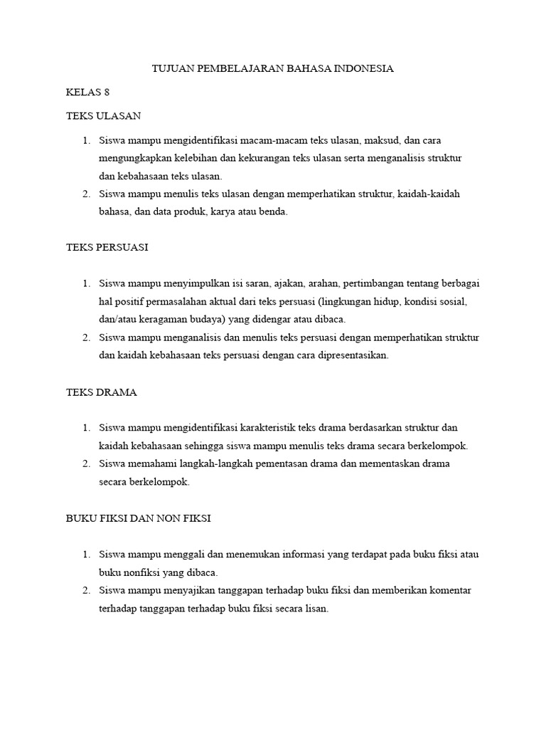 Tujuan Pembelajaran Bahasa Indonesia-Randila 2023 | PDF