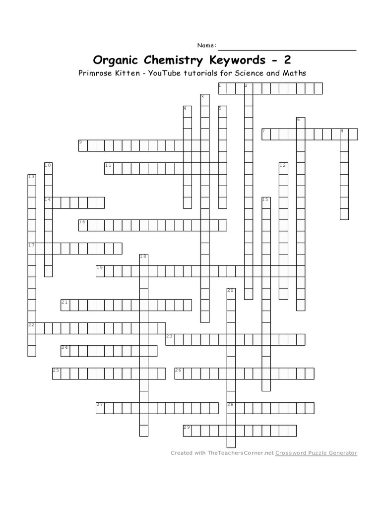 Organic Chemistry Keywords - 2. Crossword Puzzle | PDF | Chemical ...