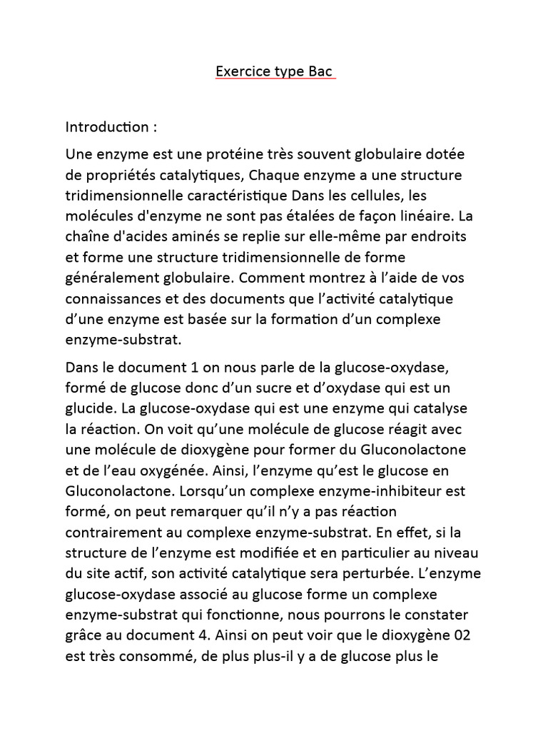 Exercice Type Bac | PDF | Enzyme | Inhibiteur enzymatique