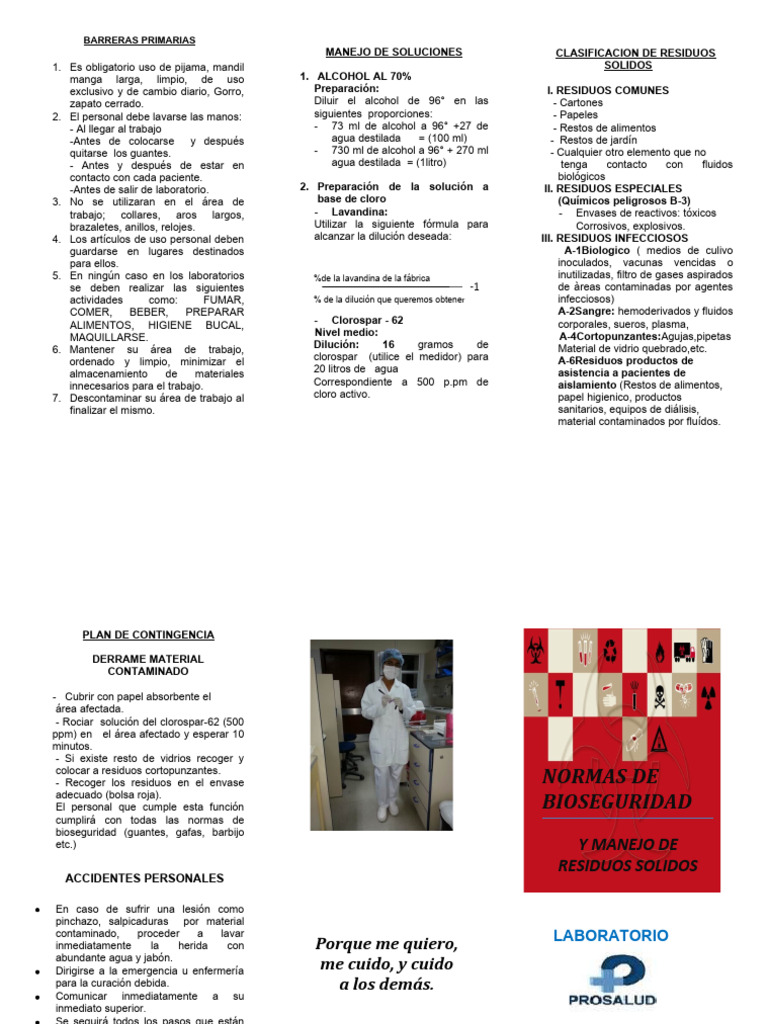 Triptico de Bioseguridad | Descargar gratis PDF | Laboratorios | Agua
