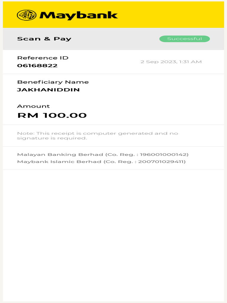 Maybank Receipt for RM 100 Transaction | PDF