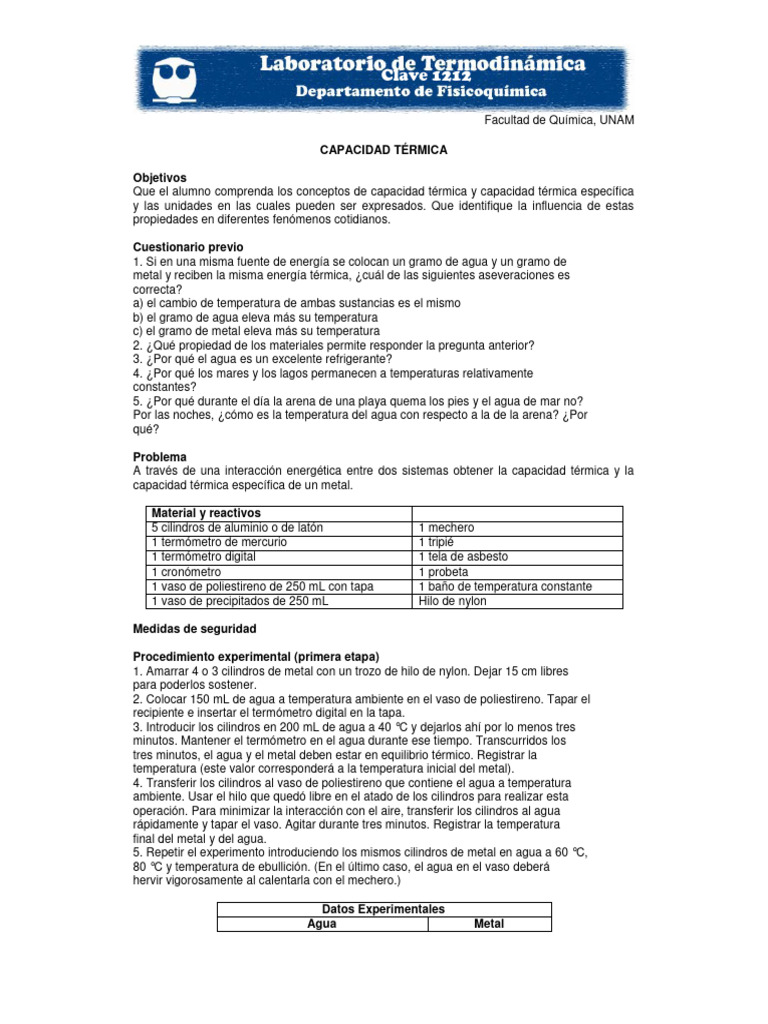 Practica 5 Capacidad Termica | PDF | Temperatura | Capacidad calorífica