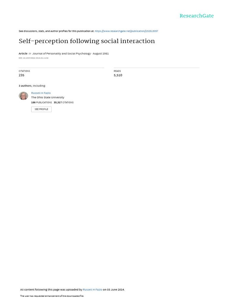 Self-Perception Following Social Interaction | PDF | Extraversion And Introversion ...