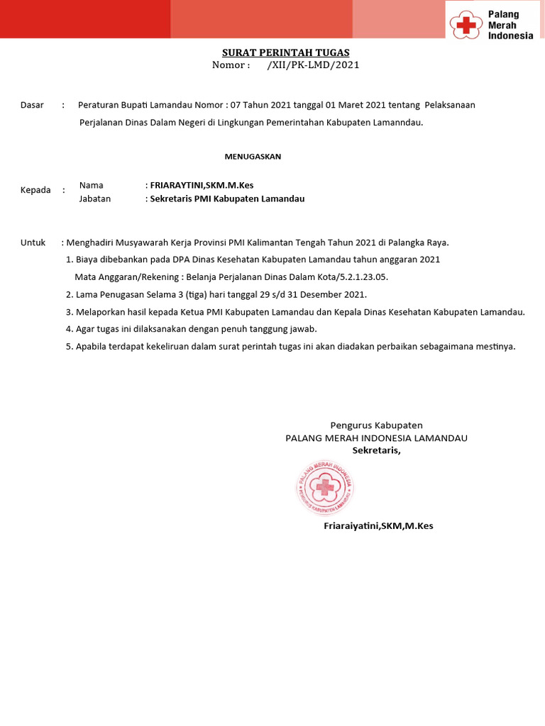 Surat Tugas Pmi | PDF