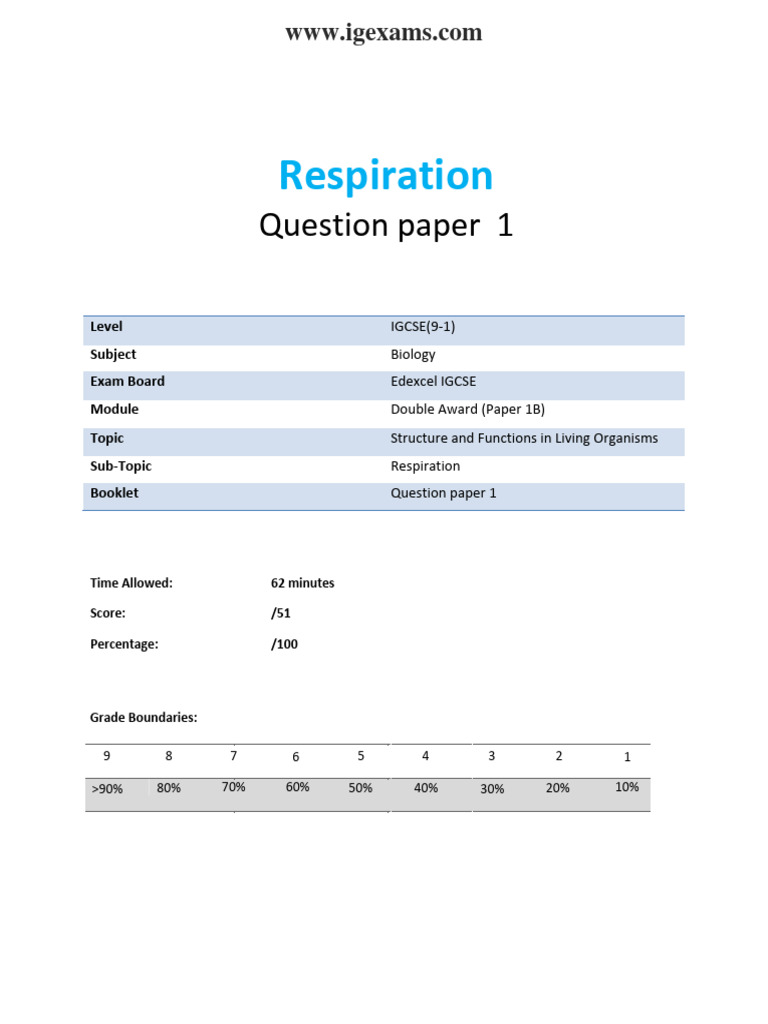 8.1 Respiration 1b Igcse - 9 1 - Edexcel Biology | PDF | Water | Barley