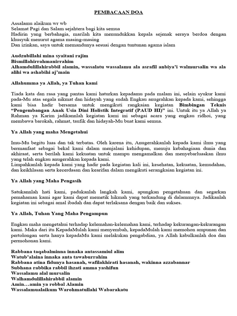 Doa Pembukaan Acara PAUD HI | PDF | Agama & Spiritualitas
