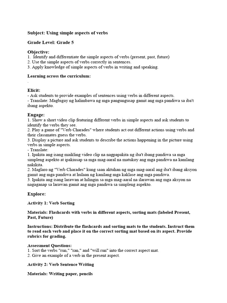 Lesson Plan | PDF | Verb | Education Theory