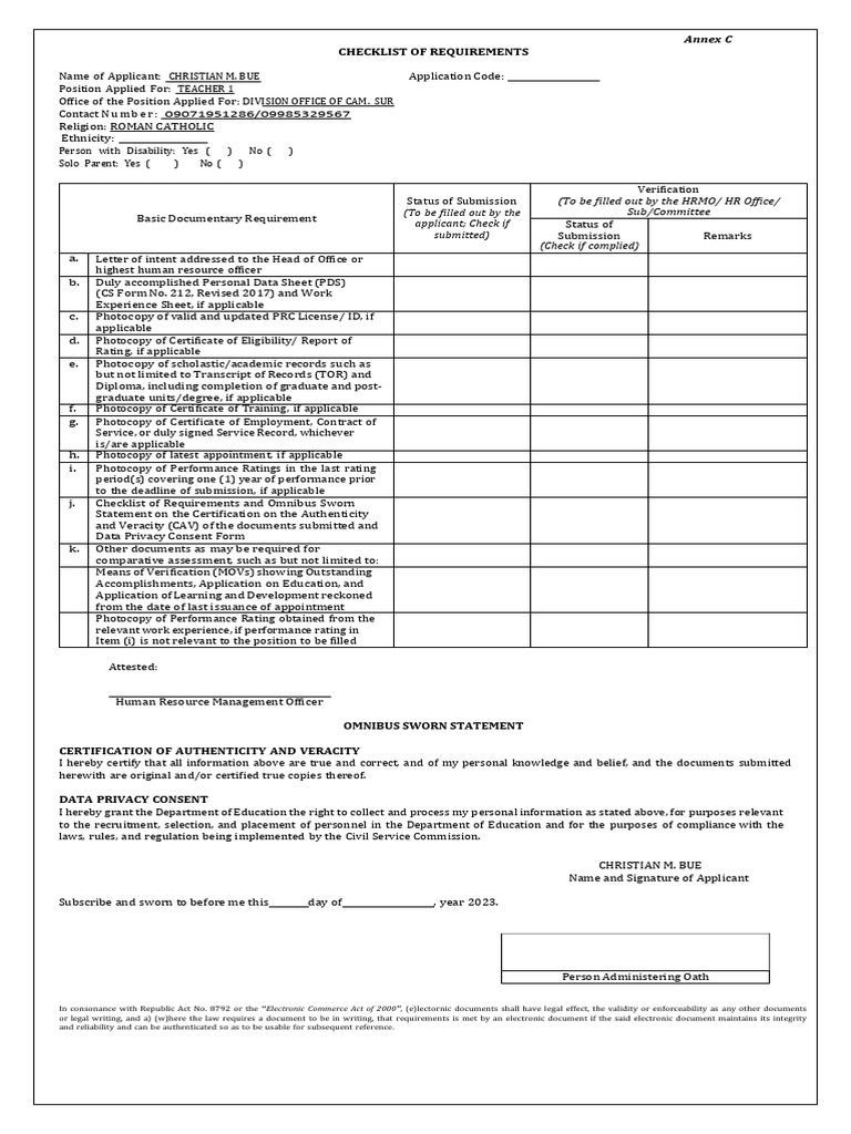 Application Checklist of Requirement | PDF | Authentication