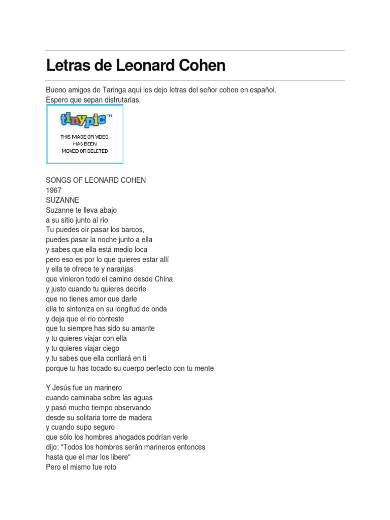 Letras de Leonard Cohen | PDF | Amor