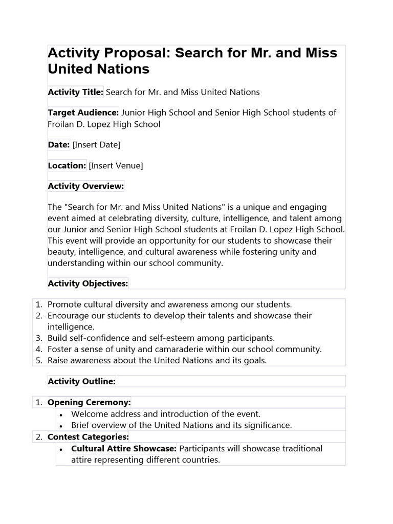 Mr. and Miss United Nations Proposal | PDF | United Nations ...